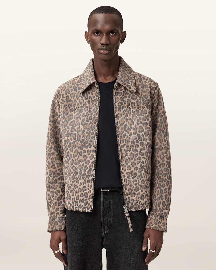 Dellcot Leopard Print Suede Jacket PEANUT BROWN | ALLSAINTS